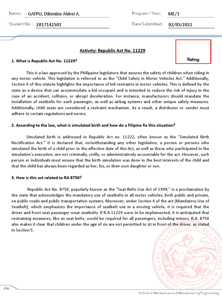RA 11229 Child Safety Act Explained | PDF | Seat Belt | Transport