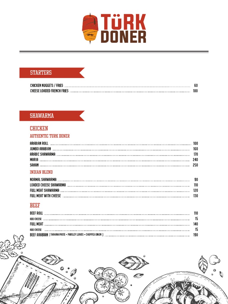 Turk Doner Menu | PDF