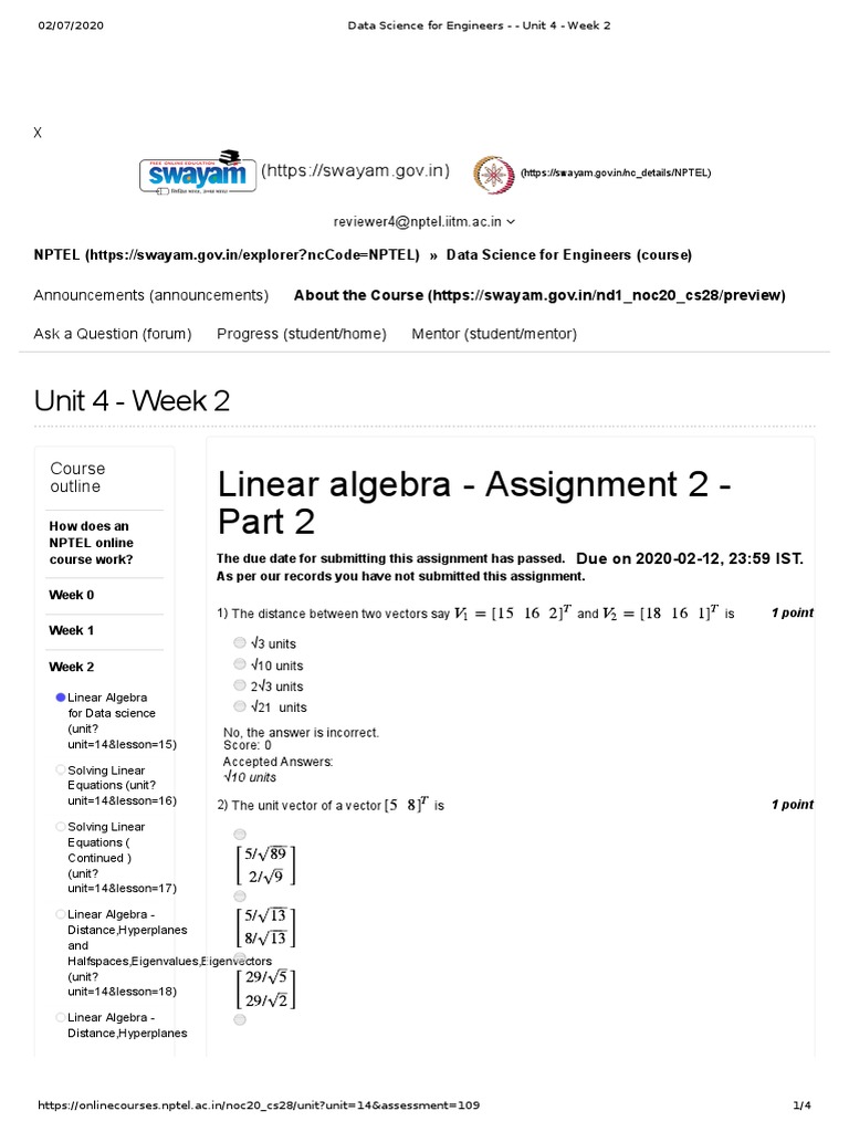 Linear Algebra - Assignment 2 - : Unit 4 - Week 2 | PDF | Eigenvalues And Eigenvectors | System ...