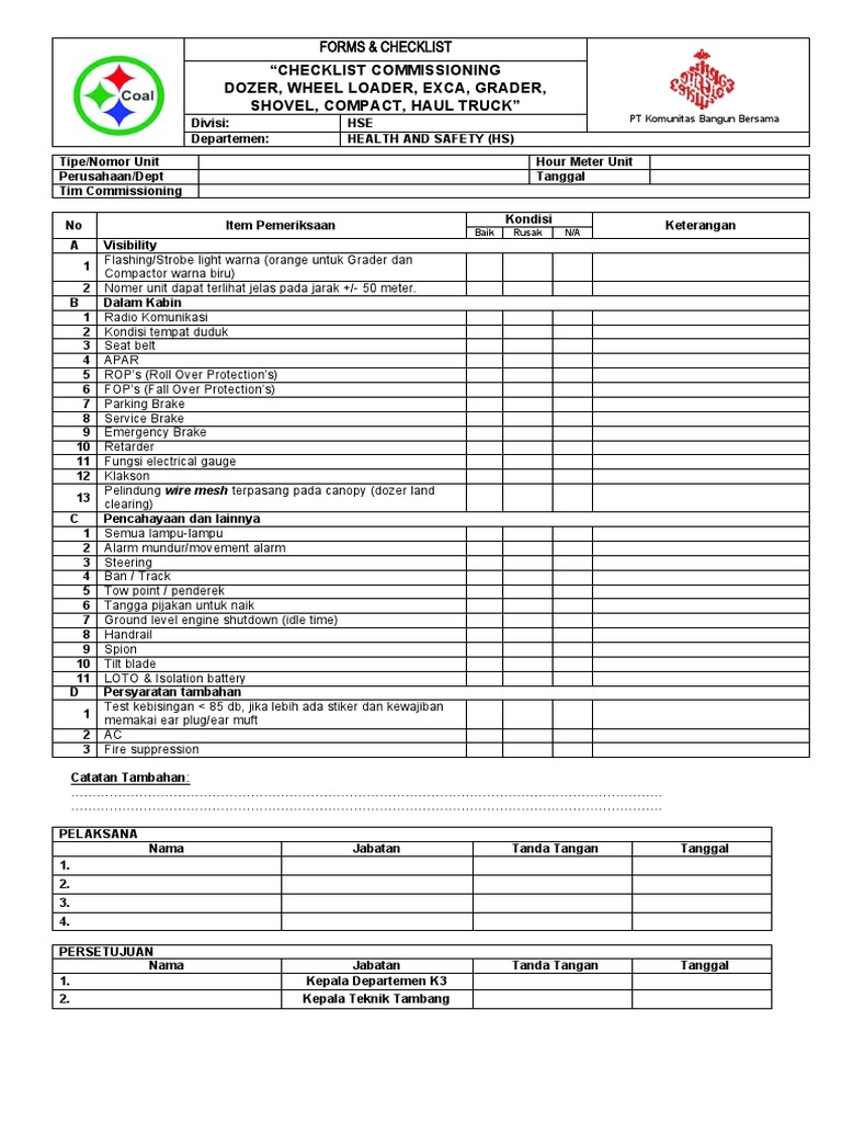 Checklist Commissioning Alat Berat | PDF