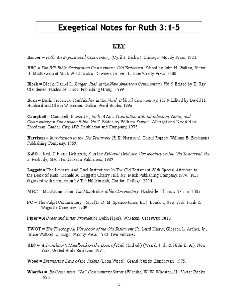 Exegetical Notes For Ruth 3 1 5 Tony A Bartolucci | PDF | Ruth ...