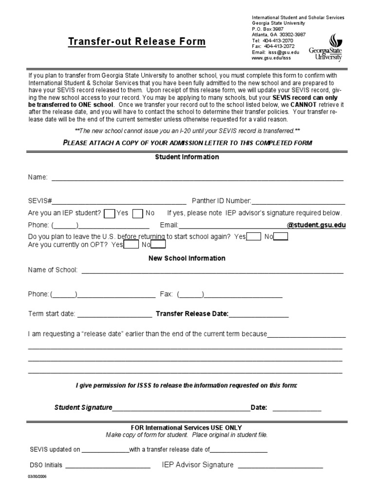 Transfer-Out Release Form: The New School Cannot Issue You An I-20 ...