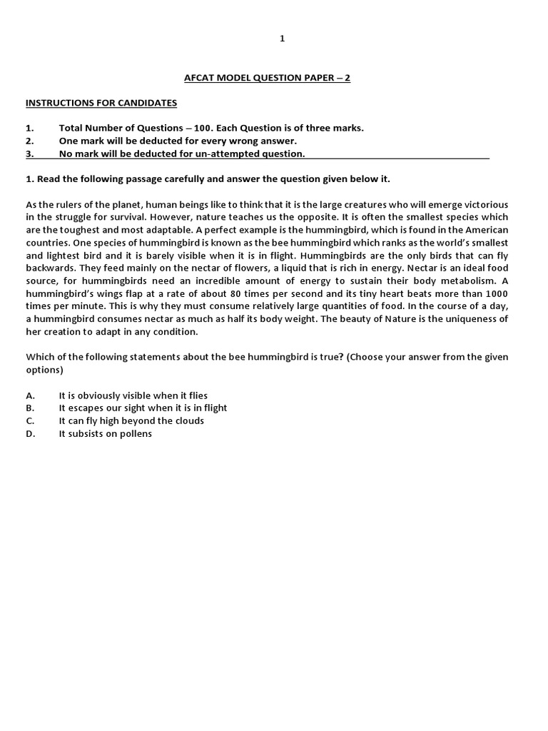 AFCAT MODEL QUESTION PAPER – 2 | PDF | Interest