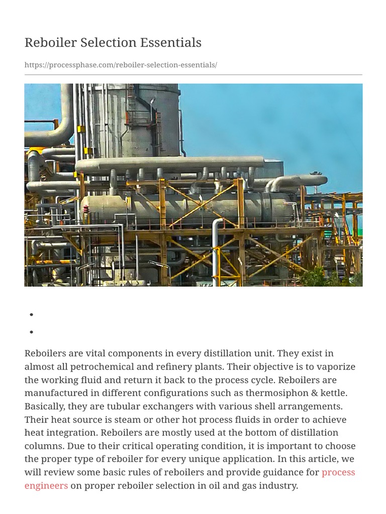 Essential Guide to Reboiler Selection | PDF | Distillation | Physical ...
