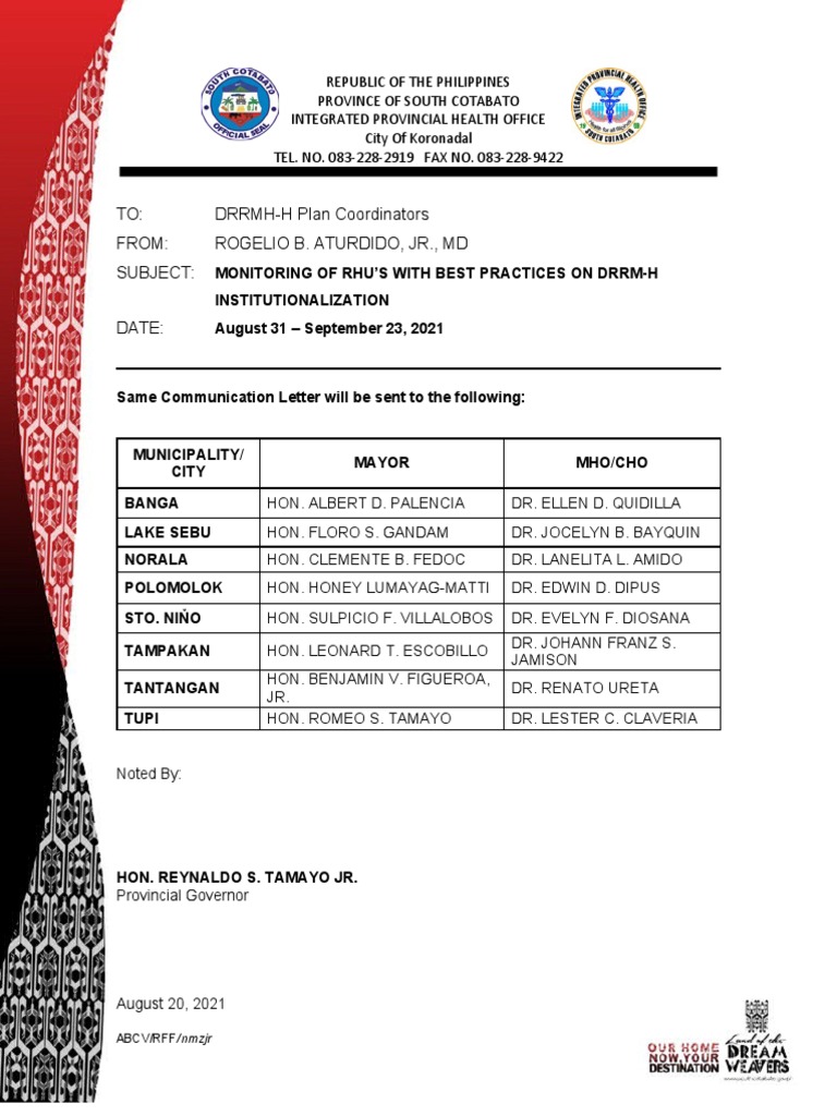 COMMUNICATION LETTER DRMM-H Plan | PDF | Government | Accountability