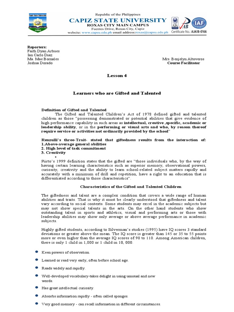 Lesson 4 - The Gifted | PDF