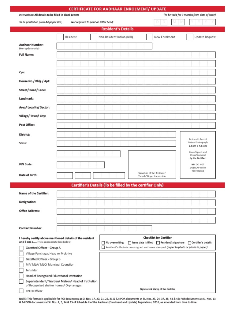 Aadhar Correction Form | PDF | Written Communication
