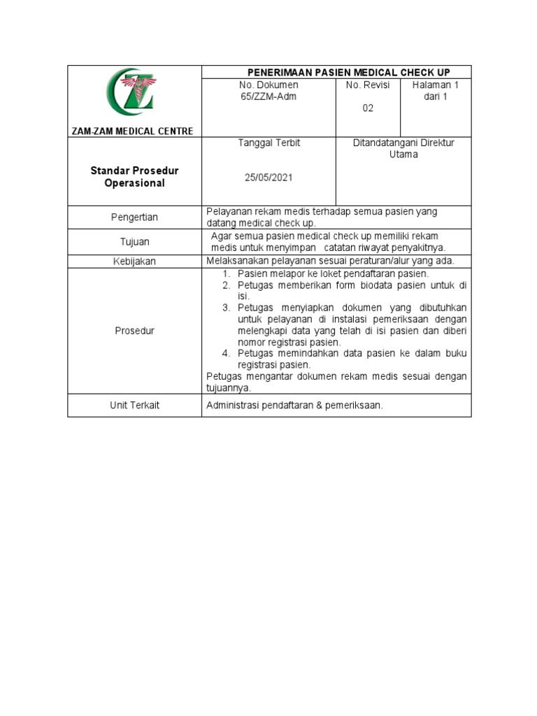 Sop Penerimaan Mcu | PDF