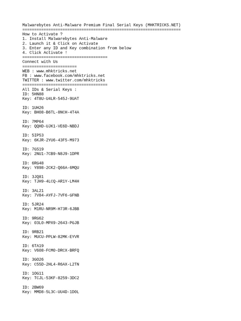 Malwarebytes Anti-Malware Premium Final Serial Keys | PDF | Career ...