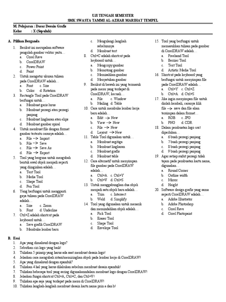 Soal Uts DDG Kelas X | PDF