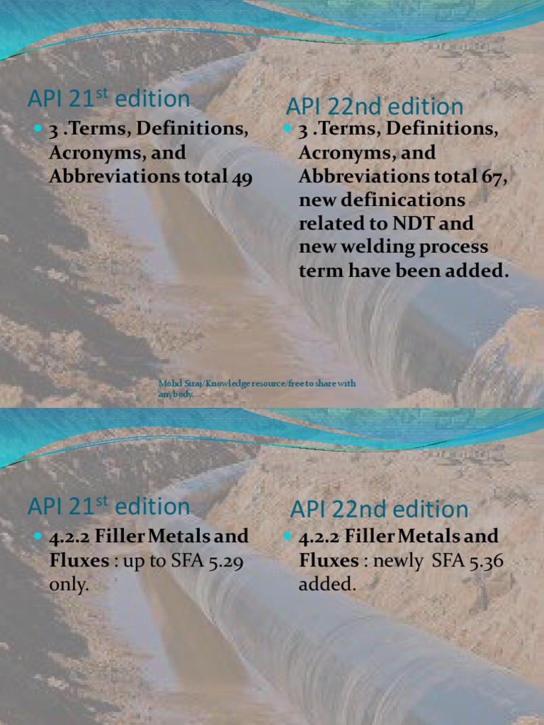 Comparison Between API-1104 21st Ed & 22nd Ed | PDF | Reference ...