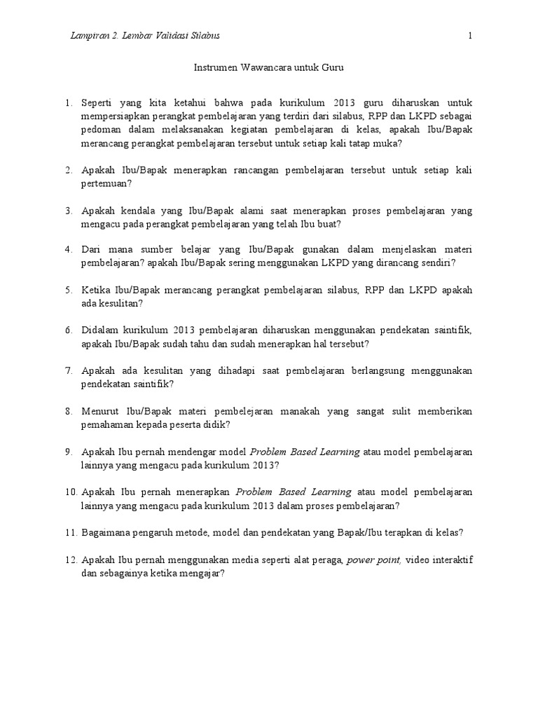 Instrumen Wawancara Untuk Guru | PDF