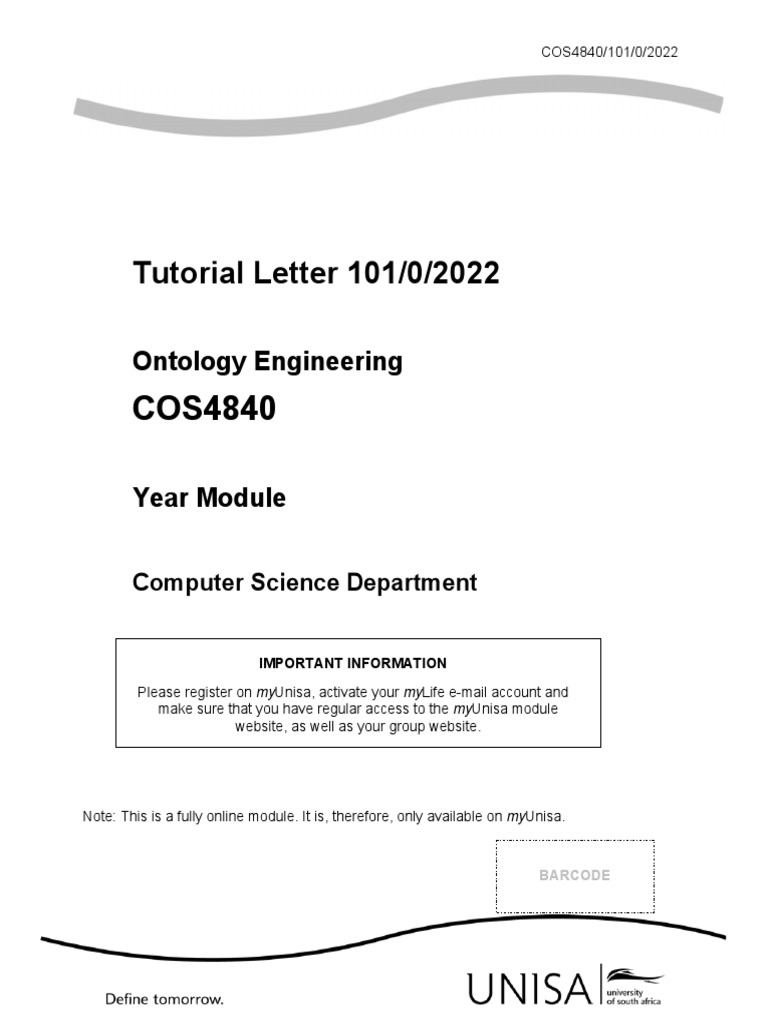 Tutorial Letter 101/0/2022: Ontology Engineering | PDF | Libraries | Curriculum