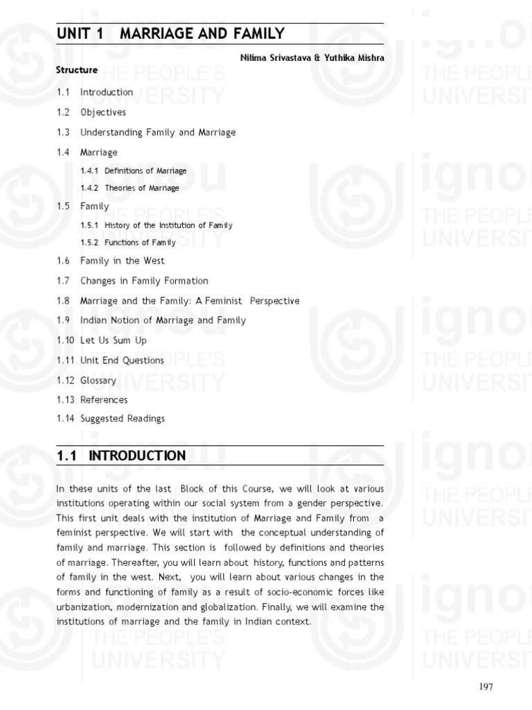 Unit 1 Marriage and Family: Structure | PDF | Family | Marriage