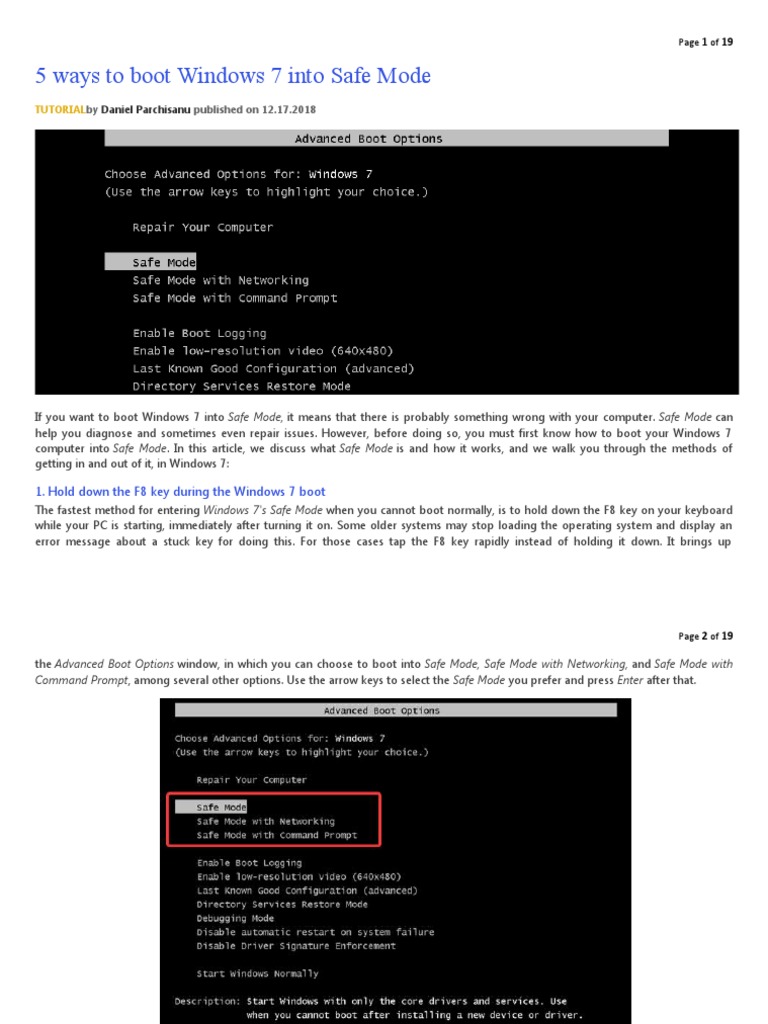 5 Ways To Boot Windows 7 Into Safe Mode | PDF | Booting | Windows 7