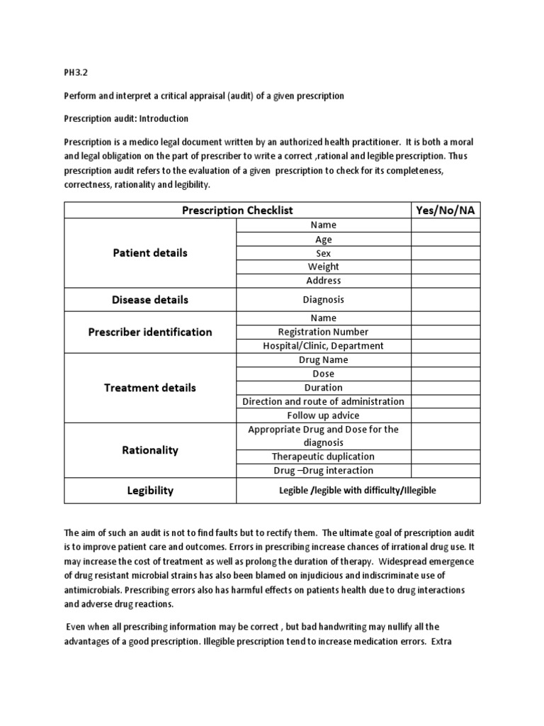 Prescription Audit: Evaluation Guide | PDF | Medical Prescription | Therapy