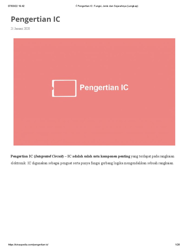 Pengertian IC - Fungsi, Jenis Dan Sejarahnya (Lengkap) | PDF