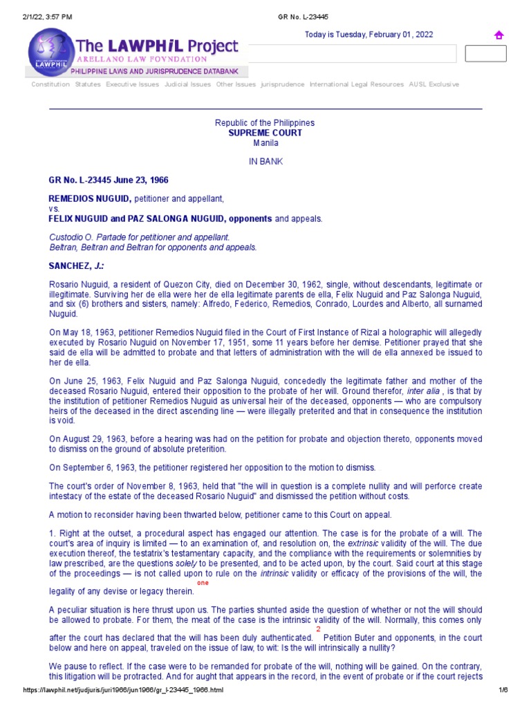Will Nullity Due to Preterition | PDF | Will And Testament | Inheritance