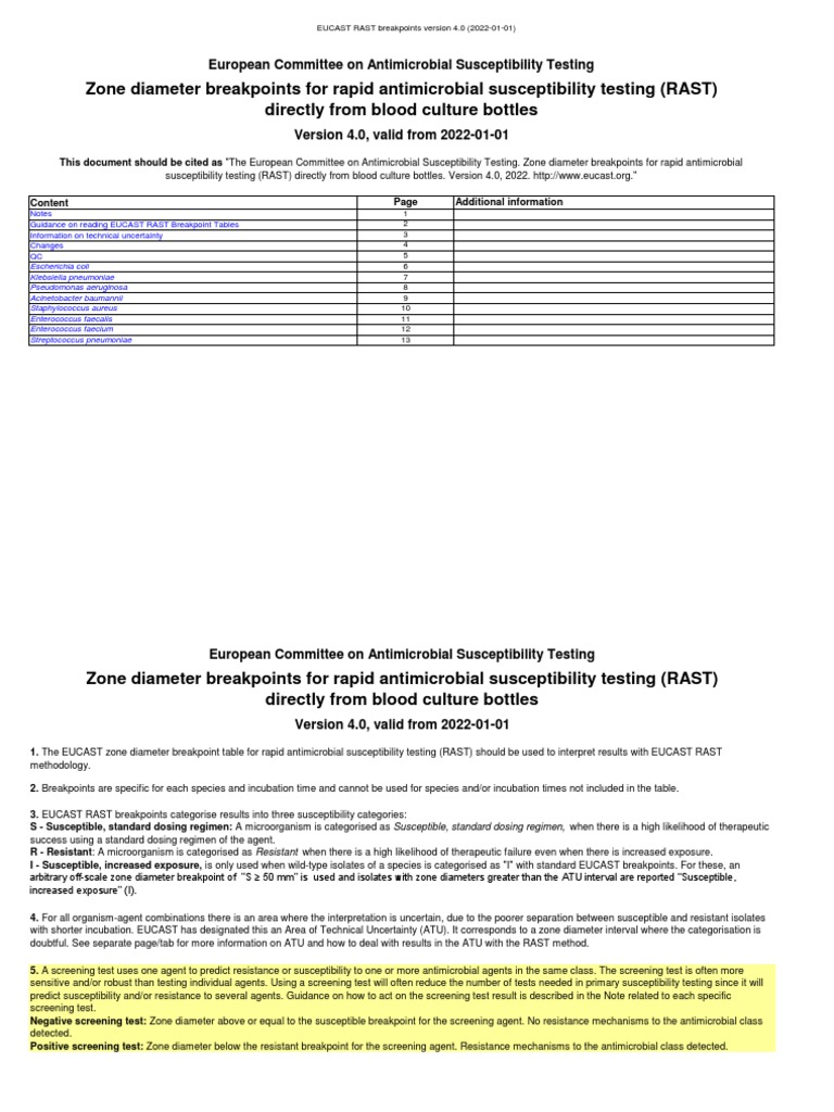 Eucast Rast Breakpoint Table V 4.0 PDF | PDF | Beta Lactamase ...