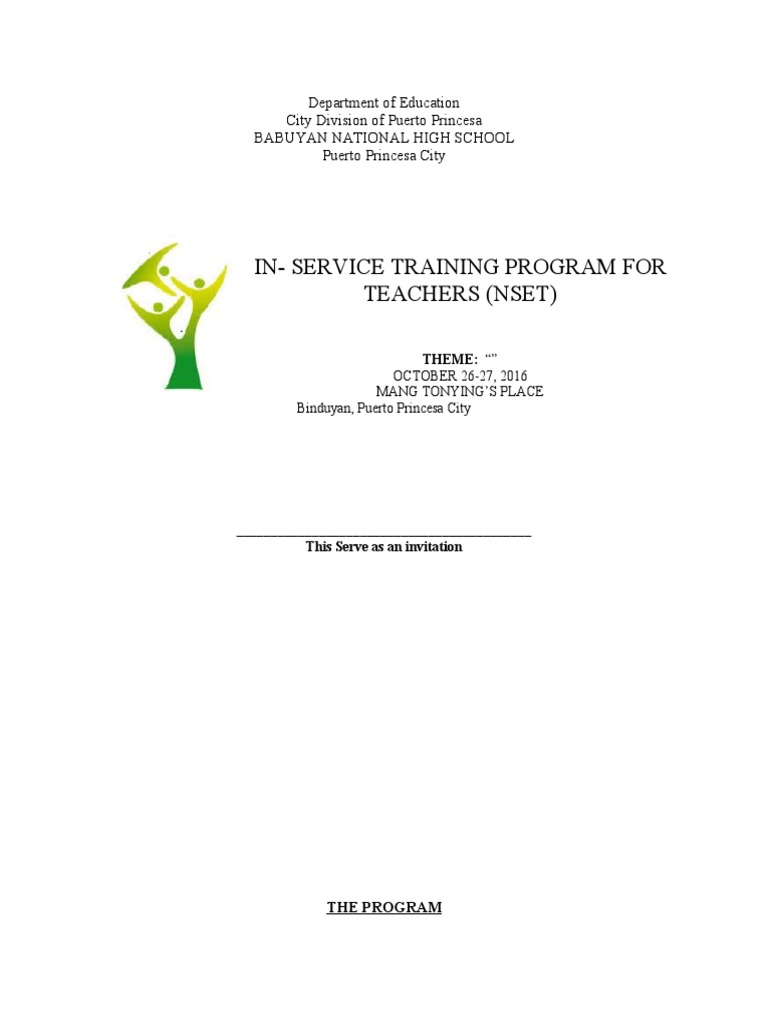 In-Service Training Program For Teachers (Nset) | PDF