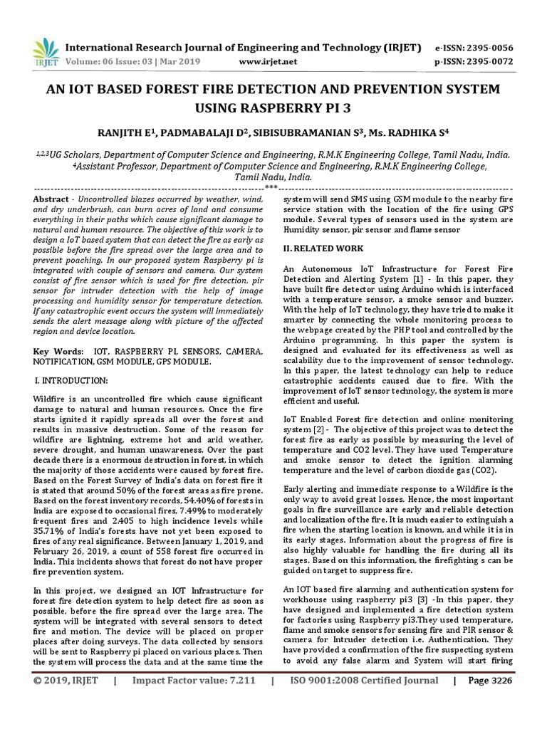 An IoT Based Forest Fire Detection and Prevention System Using ...