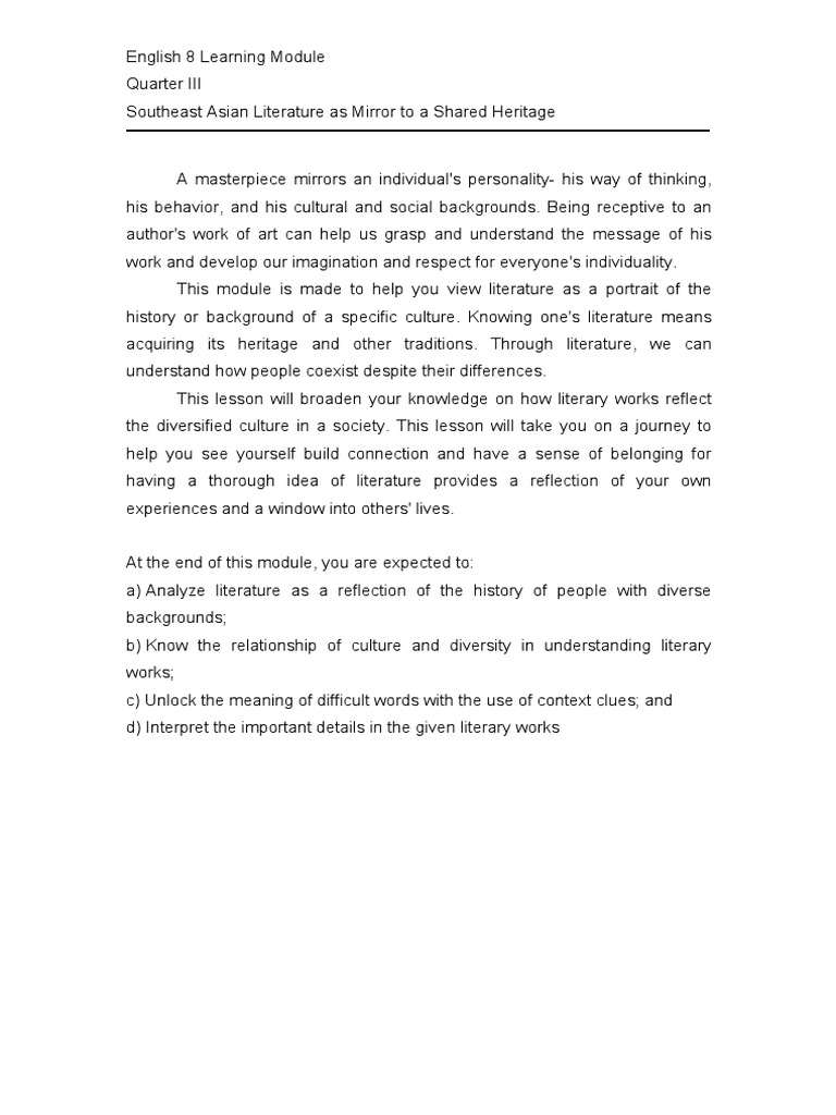 ENGLISH MODULE GRADE 8 THIRD QUARTER Mansugan Miguel Montealto | PDF ...