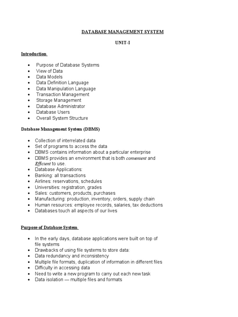 Database Management System Unit-I: Efficient To Use | PDF | Databases | Conceptual Model