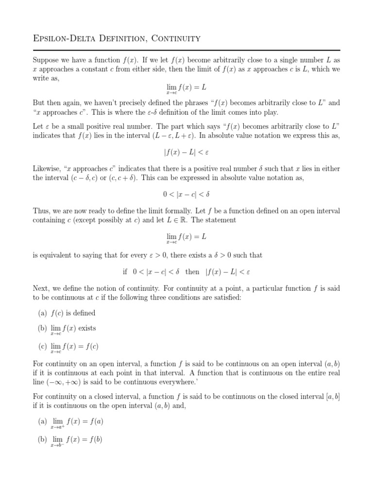 Epsilon-Delta Limit Definition, Continuity | PDF