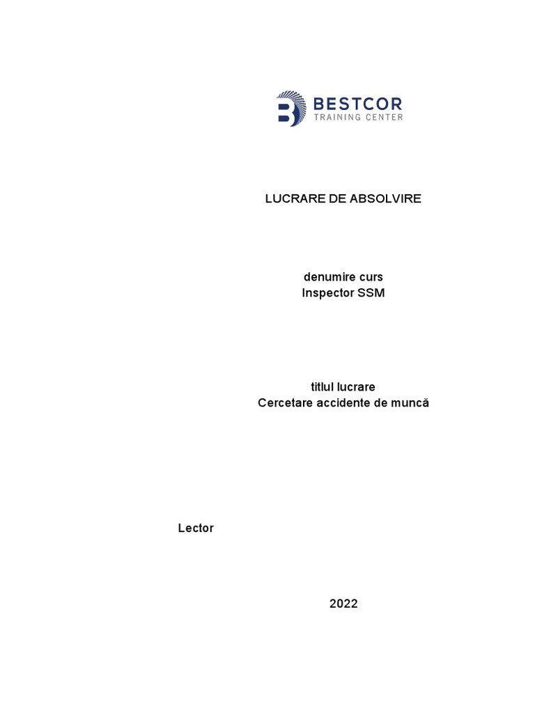 Proiect Diploma SSM - Cercetare Accidente de Munca | PDF