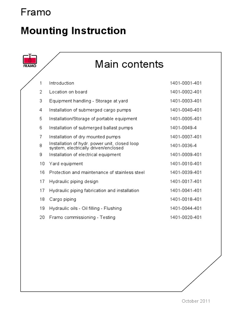 FRAMO Mounting Instruction | PDF | Pump | Pipe (Fluid Conveyance)