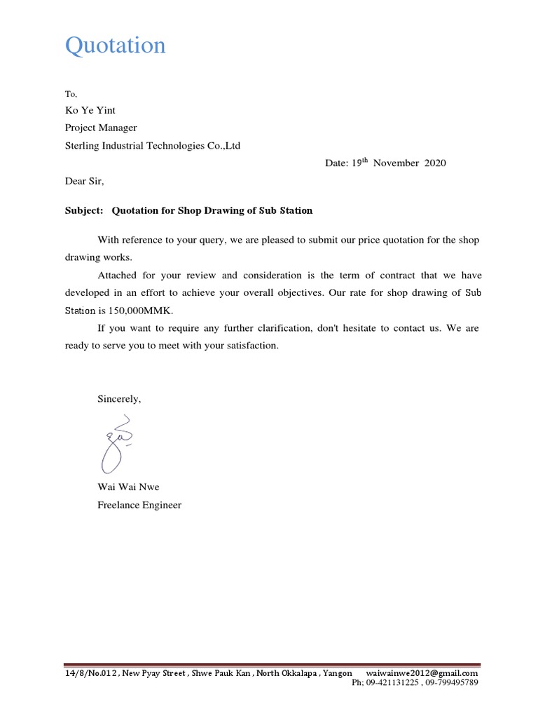 Quotation for Sub Station Shop Drawing | PDF | Technology & Engineering