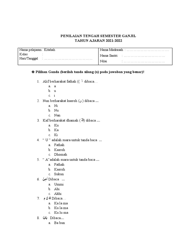 Pts Kitabah PTQ | PDF | Kajian Bahasa Asing | Griya & Taman