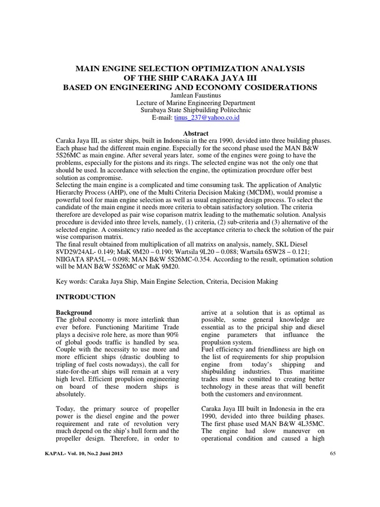 Main - Engine - Selection - Optimization - Analysis - of - The 1 | PDF ...