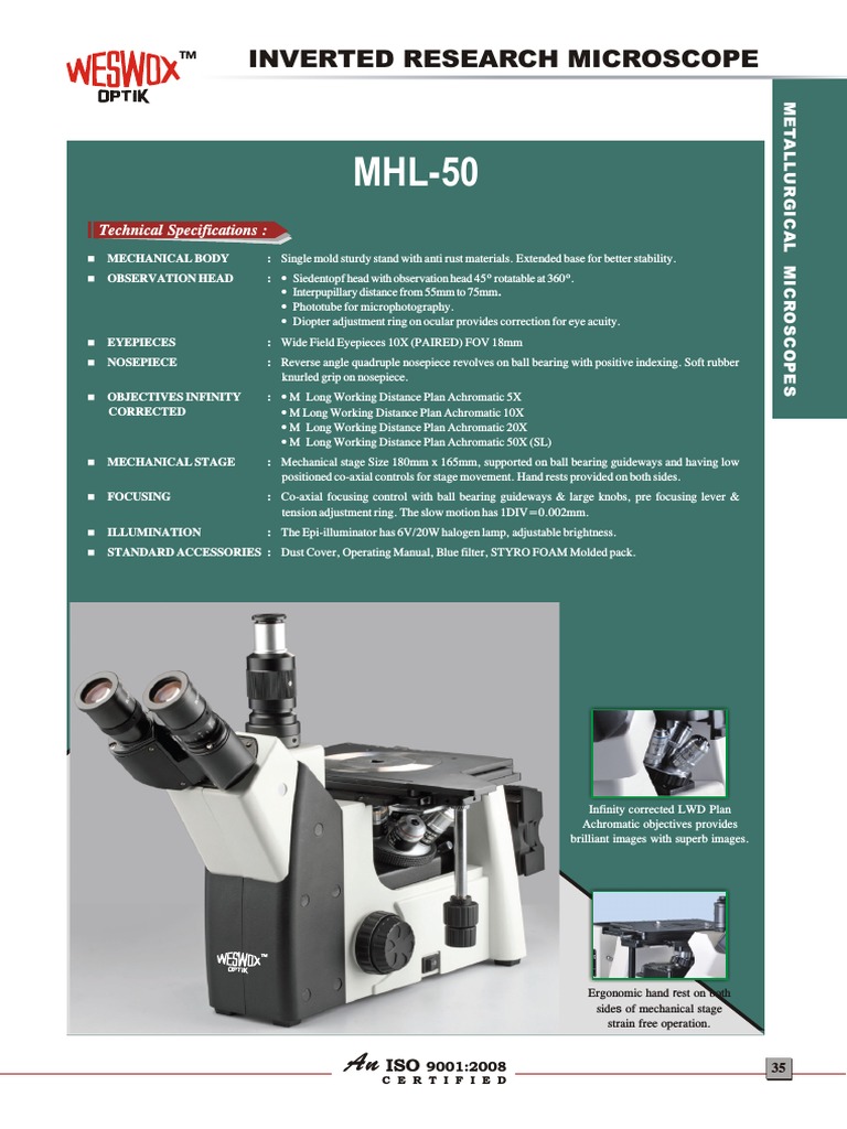 Inverted Research Microscope Mhl-50 | PDF | Optics | Equipment
