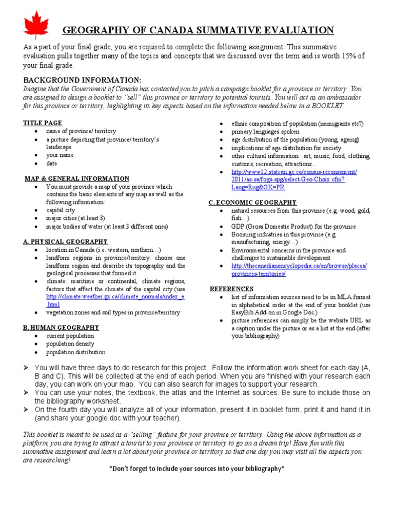 Geography of Canada Summative Evaluation: Background Information | PDF ...
