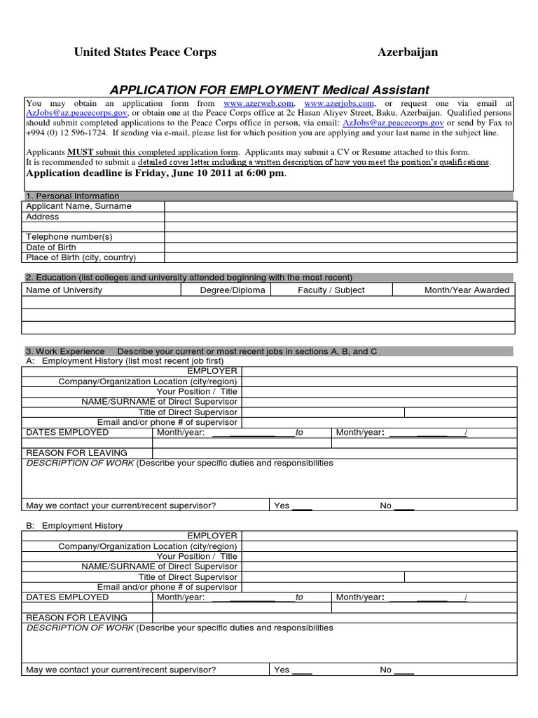 Medical Employment Application Template