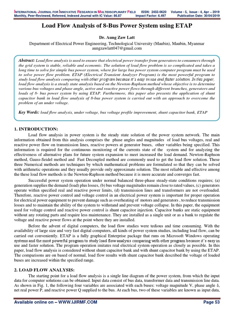 Load Flow Analysis of 8-Bus Power System Using ETAP | PDF | Ac Power | Electric Power Transmission