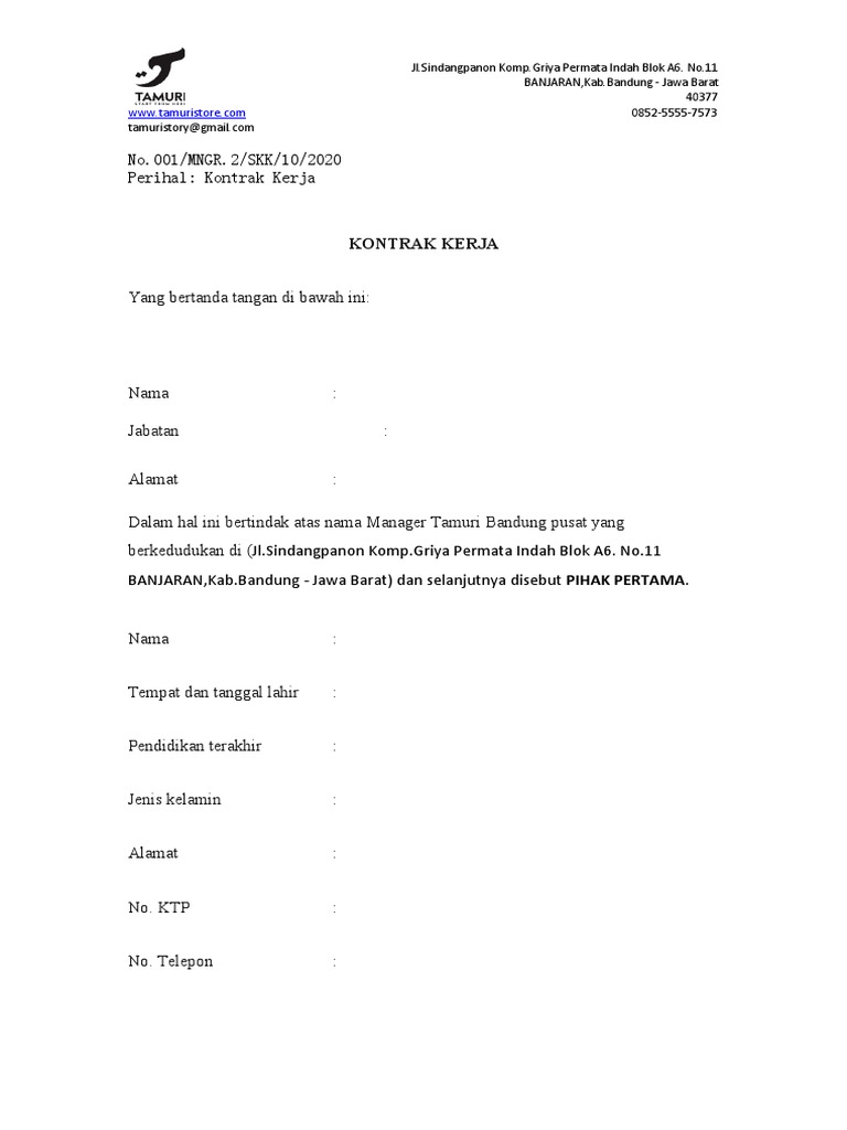 Contoh Kontrak Kerja | PDF