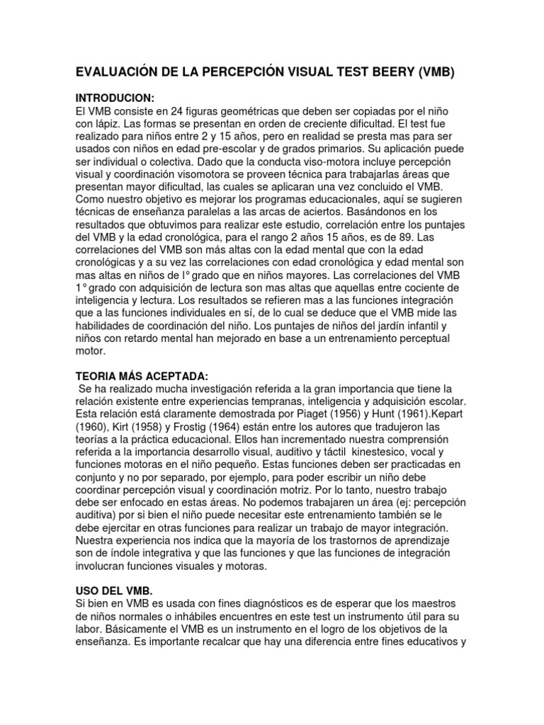 Evaluación de La Percepción Visual Test Beery | PDF | Inteligencia ...