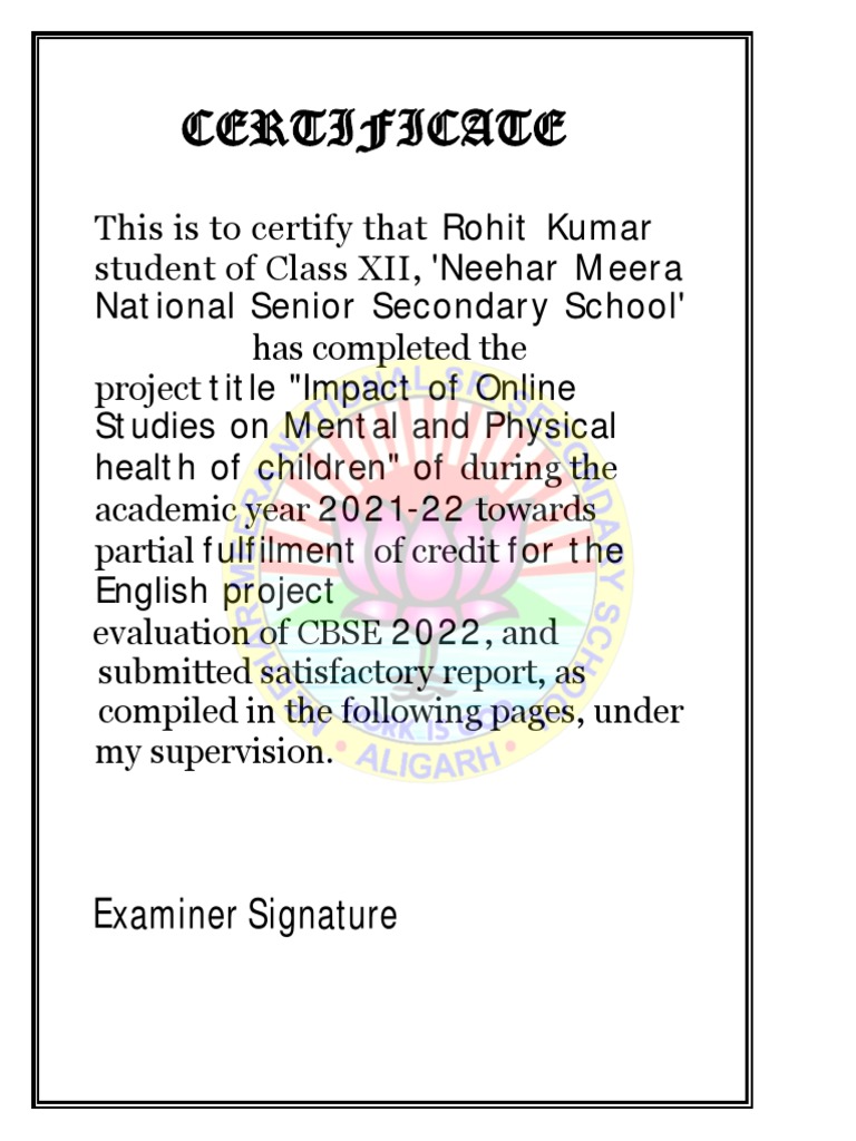 Certificate: Examiner Signature | PDF