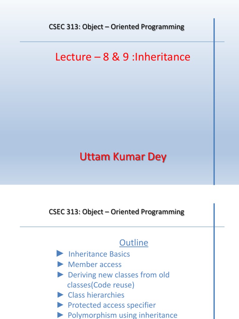 Lecture 8 And 9 Inheritance Csec 313 Object Oriented Programming Pdf Inheritance Object