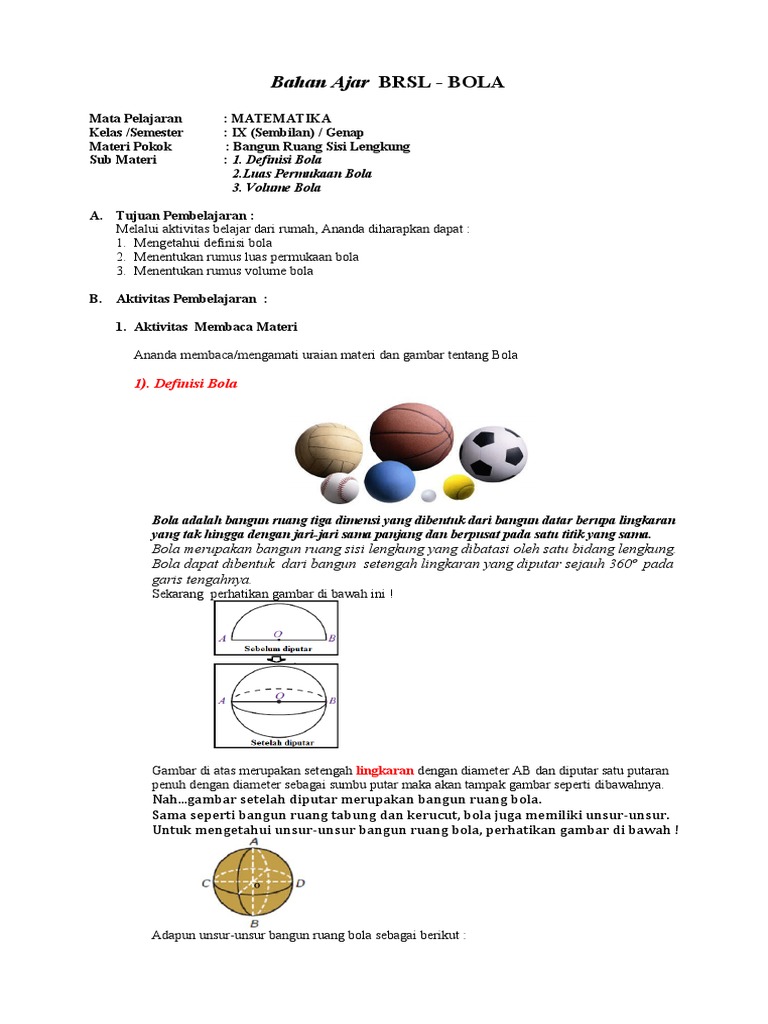 Bahan Ajar BRSL BOLA - BDR | PDF