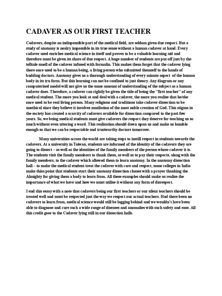 CADAVER As Our First Teacher | PDF | Cadaver | Anatomy