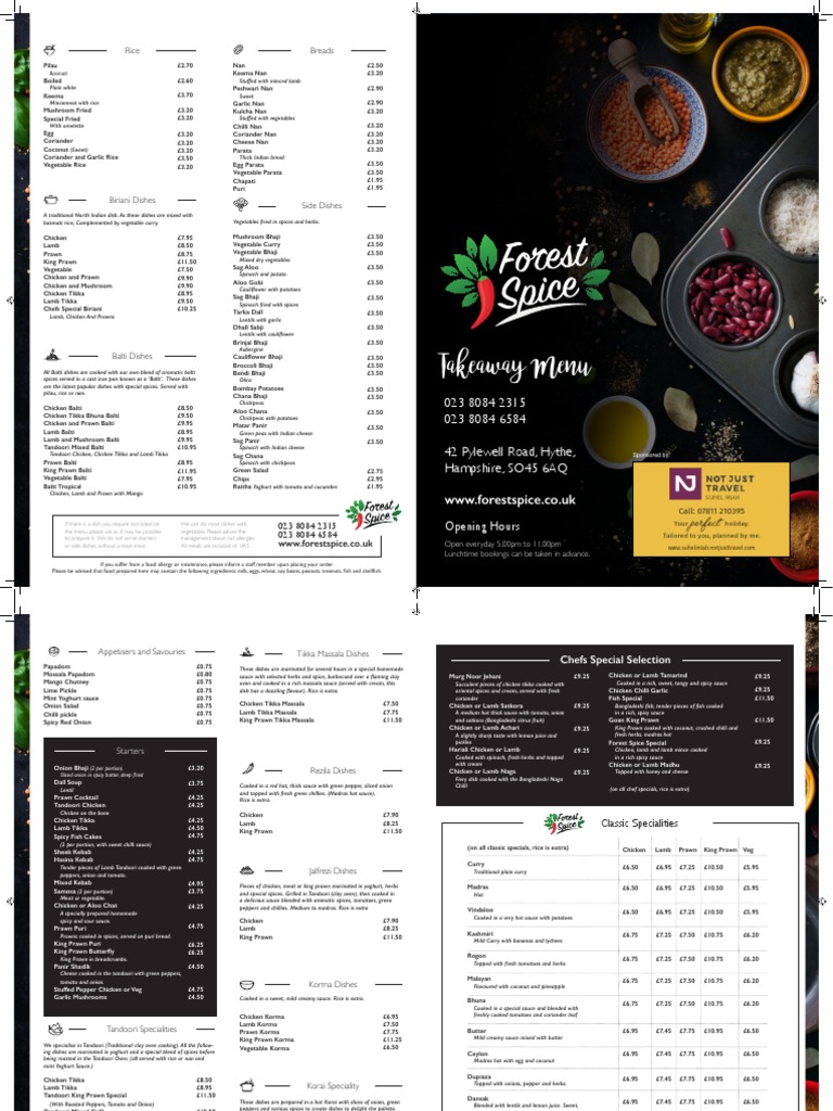 Forest Spices Takeaway Menu 2020 | PDF | Curry | Sauce