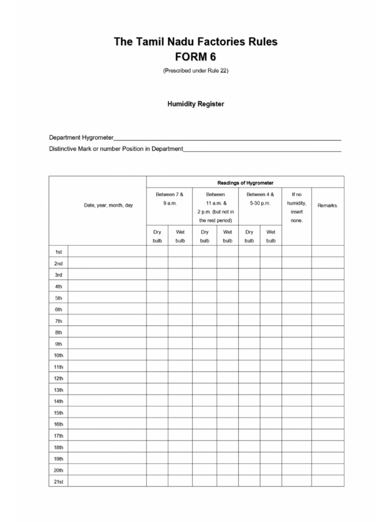 FORM 6 - Form 6 - Humidity Register | PDF