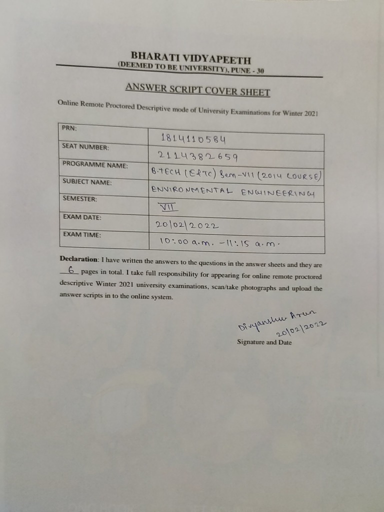 Answer: University), Script Cover Sheet | PDF