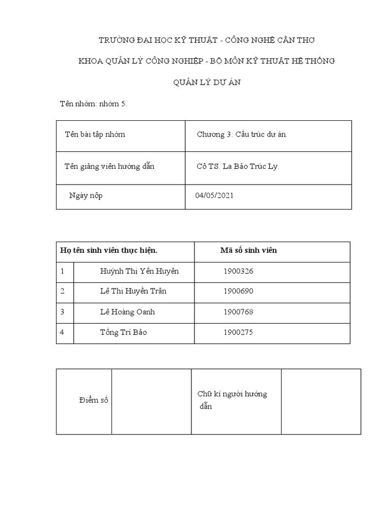 Bài Tập Chương 3 (QLDA) . | PDF