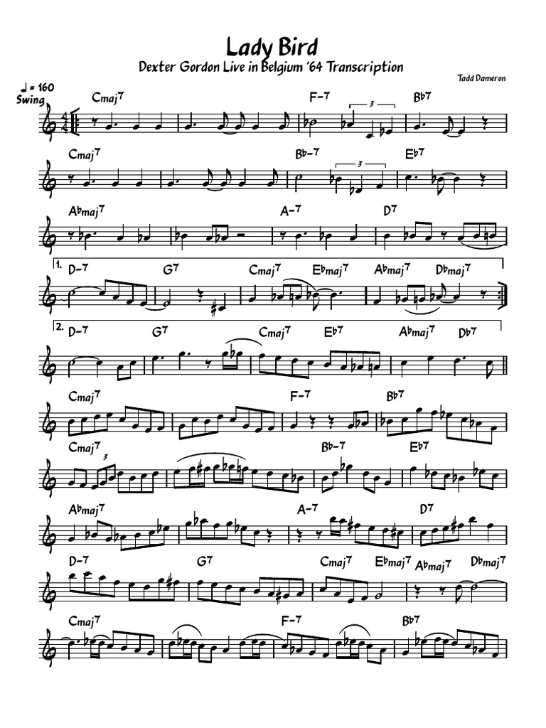 Lady - Bird Dexter Gordon Transcription | PDF | American Jazz Musicians