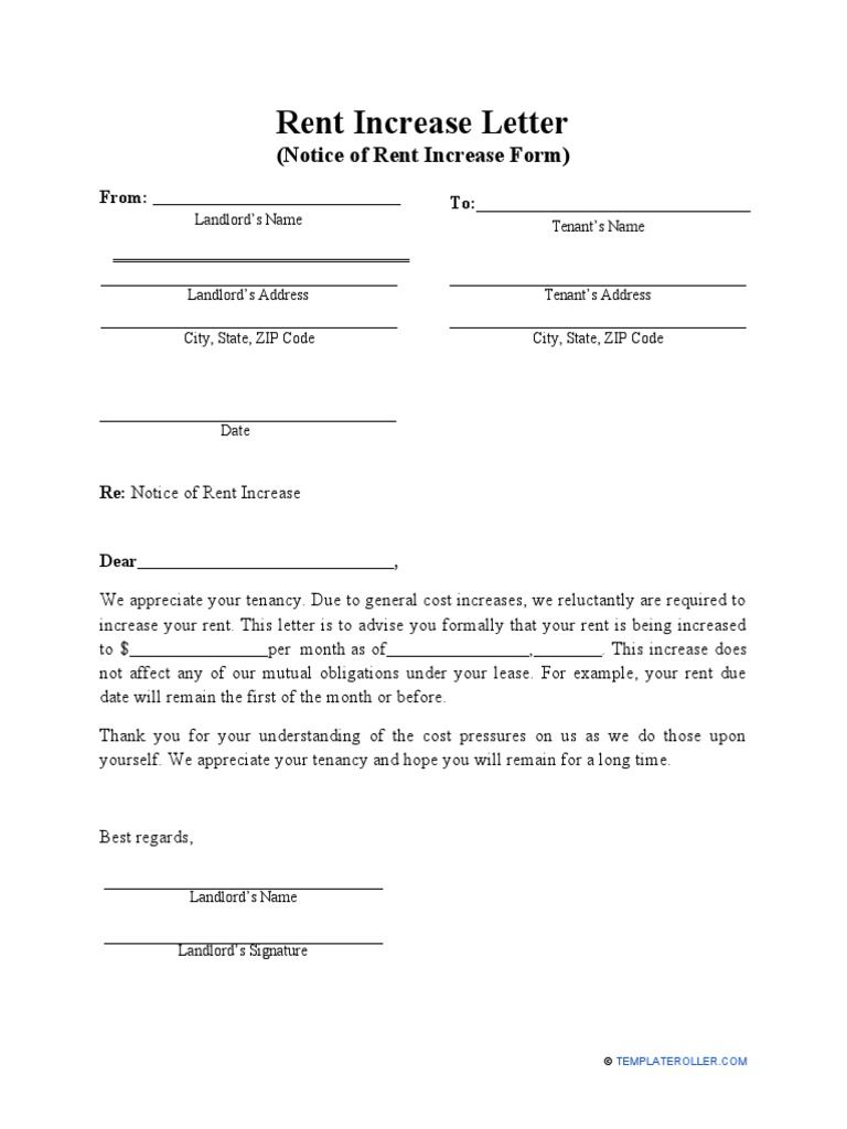 Rent Increase Letter