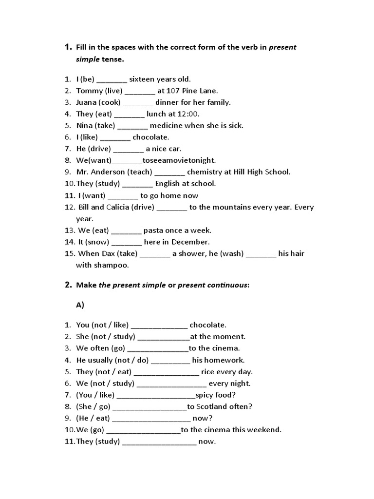 Present Simple and Continuous Exercises | PDF